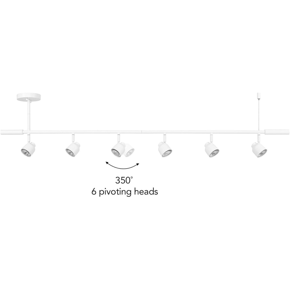 BONLOD 6-Light Complete Track Lighting Kit With Pivoting Track Heads Matte White Adjustable ...